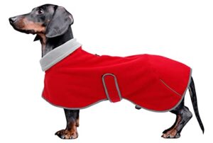 dachshund fleece coats, perfect for dachshunds sausage weiner puppy winter jacket with reflective trim and high collar, dog snowsuit with adjustable bands - red - m