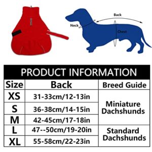 Dachshund Fleece Coats, Perfect for Dachshunds Sausage Weiner Puppy Winter Jacket with Reflective Trim and high Collar, Dog Snowsuit with Adjustable Bands - Red - M