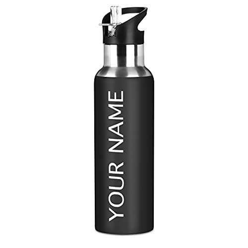 Black Personalized Water Bottle Double Stainless Steel Insulated Simple Customized Cup