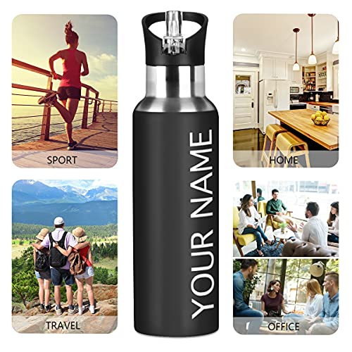 Black Personalized Water Bottle Double Stainless Steel Insulated Simple Customized Cup