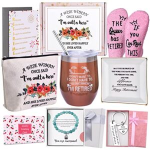 retirement gifts for women 2023, happy retirement gifts for coworker, retired friends, boss, teachers, nurses, mom, grandma, retirees-wine tumbler, farewell bracelet, ring dish, socks, bag, keychain