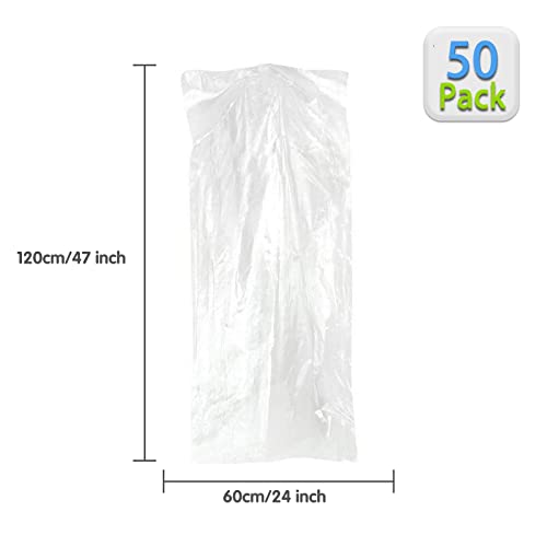 Kornculor 50/100 Pcs Plastic Dry Cleaner Bags 47 Inch Clear Garment Cover Dustproof Suit Bags Dry Cleaning Launderette Bag Plastic Dust Cover for Closet, Home Storage, Travel, Wedding, Trip (100 PCS)