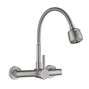 wall mount faucet with sprayer 7.6-8.4 inch center, commercial kitchen sink faucet, brushed nickle stainless steel sink mixer tap, laundry utility faucets with pull down sprayer, nsf lead-free