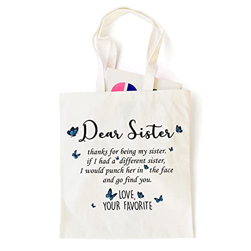 Fokongna Sister Gifts from Sisters Funny, Sister Gifts from Brother, Sister Birthday Gifts, Gift for Sister Soul Sister Gifts Big Little Girl Tote Bag-Thanks for My Sister