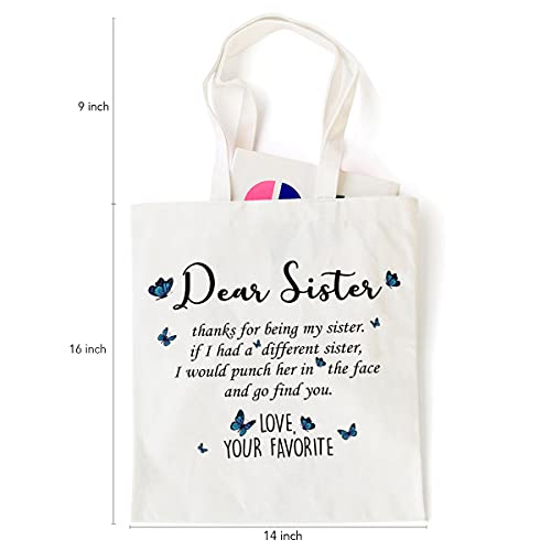 Fokongna Sister Gifts from Sisters Funny, Sister Gifts from Brother, Sister Birthday Gifts, Gift for Sister Soul Sister Gifts Big Little Girl Tote Bag-Thanks for My Sister