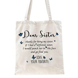 Fokongna Sister Gifts from Sisters Funny, Sister Gifts from Brother, Sister Birthday Gifts, Gift for Sister Soul Sister Gifts Big Little Girl Tote Bag-Thanks for My Sister