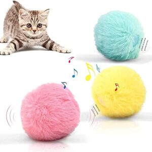 PomeWW Cat Toy Balls, Sing Ball, 3 Pcs, Upgrade Kitten Plush Ball, Newest Lifelike Animal Chirping Sounds-Bird Frog and Cricket, Built-in Catnip, Interactive Cat Kicker Toys for Indoor.