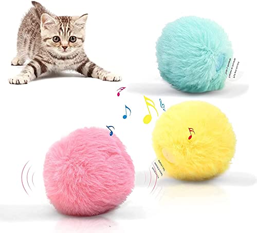 PomeWW Cat Toy Balls, Sing Ball, 3 Pcs, Upgrade Kitten Plush Ball, Newest Lifelike Animal Chirping Sounds-Bird Frog and Cricket, Built-in Catnip, Interactive Cat Kicker Toys for Indoor.