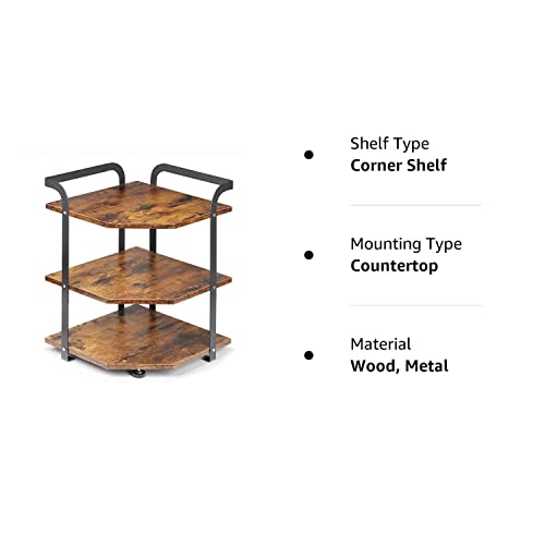 Counter Corner Shelf 3-Tier Kitchen Countertop Shelf Organizer, Industrial Organizer Racks and Storage Shelf for Living Room Office and Bathroom