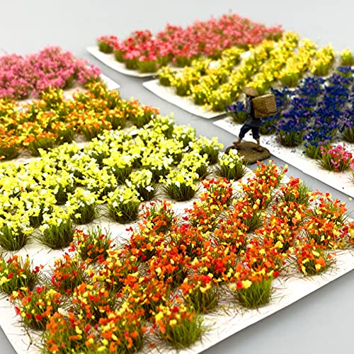 35 Pcs Static Grass Tuft Model Grass Tufts Railway Artificial Grass and 32 Pcs Bushy Tuft Flower Cluster Vegetation Groups for DIY Architecture Building Model Train Landscape Railroad Scenery (Set C)