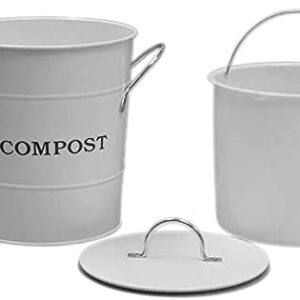 Exaco 2-in-1 Kitchen Countertop Compost Bin, 1 Gallon, White