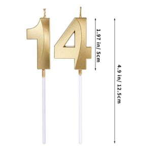 Gold 14th & 41st Birthday Candles for Cakes, Number 14 41 Glitter Candle Cake Topper for Party Anniversary Wedding Celebration Decoration