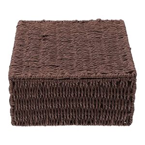 vosarea woven wicker storage bins with lid and bow seagrass shelf basket rectangular rattan storage basket makeup organizer for toilet paper toy laundry