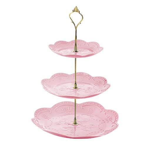 Aebor Cupcake Stand, 3 Tier Plastic Tiered Tray, Dessert Candy Snacks Bread Tower Tray, Plastic Cake Stand for Wedding Home Holiday Birthday Christmas Party Decor (Pink)