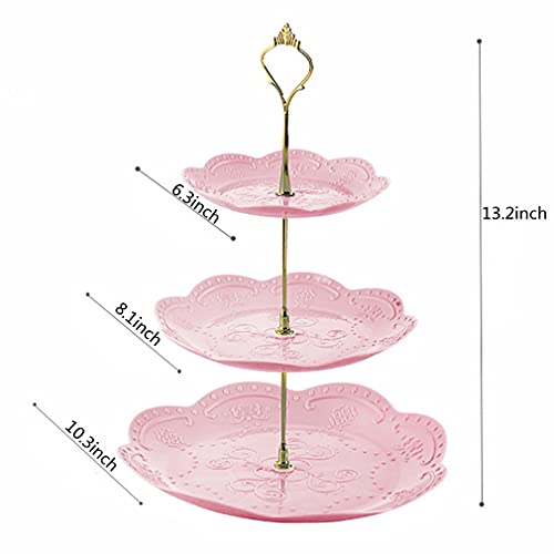 Aebor Cupcake Stand, 3 Tier Plastic Tiered Tray, Dessert Candy Snacks Bread Tower Tray, Plastic Cake Stand for Wedding Home Holiday Birthday Christmas Party Decor (Pink)