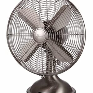 HUNTER 90400z All Metal Retro Table Fan - Powerful 3 Speeds and Smooth Oscillation, 12", Brushed Nickel