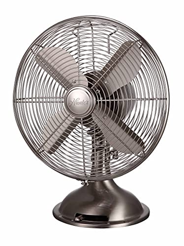 HUNTER 90400z All Metal Retro Table Fan - Powerful 3 Speeds and Smooth Oscillation, 12", Brushed Nickel