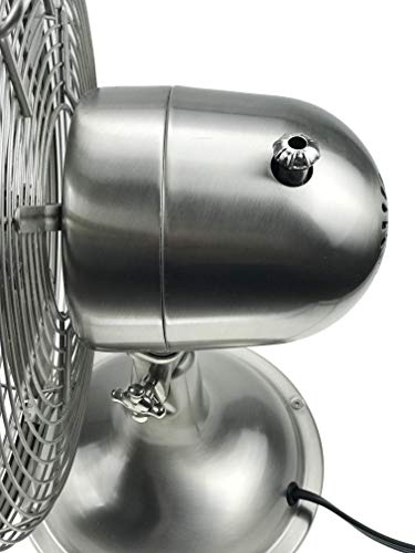 HUNTER 90400z All Metal Retro Table Fan - Powerful 3 Speeds and Smooth Oscillation, 12", Brushed Nickel