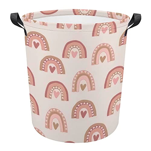 RENJUNDUN Hearts And Rainbows Laundry Basket Foldable Laundry Hamper with Handles Collapsible Laundry Bucket for Toy Clothes Book 17.3inch H x 16.5inchD