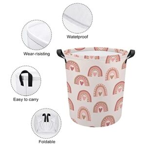 RENJUNDUN Hearts And Rainbows Laundry Basket Foldable Laundry Hamper with Handles Collapsible Laundry Bucket for Toy Clothes Book 17.3inch H x 16.5inchD