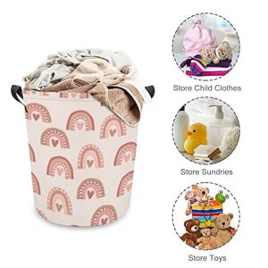 RENJUNDUN Hearts And Rainbows Laundry Basket Foldable Laundry Hamper with Handles Collapsible Laundry Bucket for Toy Clothes Book 17.3inch H x 16.5inchD