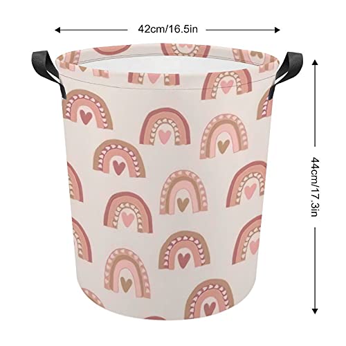 RENJUNDUN Hearts And Rainbows Laundry Basket Foldable Laundry Hamper with Handles Collapsible Laundry Bucket for Toy Clothes Book 17.3inch H x 16.5inchD