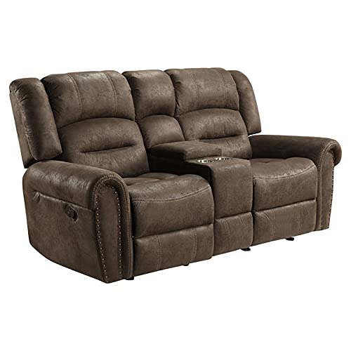 Pemberly Row 80" Microfiber Double Glider Reclining Love Seat in Brown