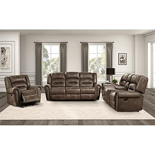 Pemberly Row 80" Microfiber Double Glider Reclining Love Seat in Brown