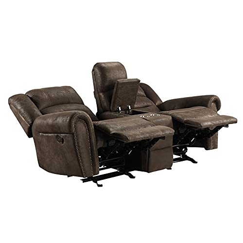 Pemberly Row 80" Microfiber Double Glider Reclining Love Seat in Brown