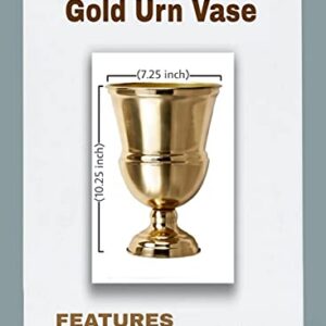 Serene Spaces Living Decorative Gold Vase Urn, Gold Vases for Centerpieces, Metal Vase Use for Home Decor, Wedding, Parties, Floral Arrangements, Measures 10.25" Tall & 7.25" Diameter