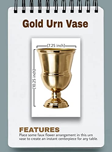 Serene Spaces Living Decorative Gold Vase Urn, Gold Vases for Centerpieces, Metal Vase Use for Home Decor, Wedding, Parties, Floral Arrangements, Measures 10.25" Tall & 7.25" Diameter