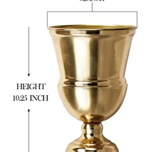 Serene Spaces Living Decorative Gold Vase Urn, Gold Vases for Centerpieces, Metal Vase Use for Home Decor, Wedding, Parties, Floral Arrangements, Measures 10.25" Tall & 7.25" Diameter