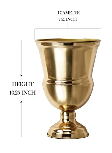 Serene Spaces Living Decorative Gold Vase Urn, Gold Vases for Centerpieces, Metal Vase Use for Home Decor, Wedding, Parties, Floral Arrangements, Measures 10.25" Tall & 7.25" Diameter