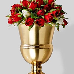 Serene Spaces Living Decorative Gold Vase Urn, Gold Vases for Centerpieces, Metal Vase Use for Home Decor, Wedding, Parties, Floral Arrangements, Measures 10.25" Tall & 7.25" Diameter