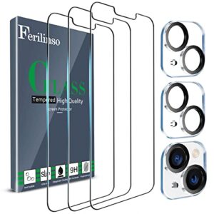 ferilinso designed for iphone 13 mini screen protector, 3 pack hd tempered glass with 2 pack camera lens protector, case friendly, 9h hardness, bubble free, 5g 5.4 inch, easy installation