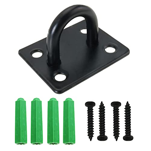 CSNSD Oblong Pad Eye Plate 4PCS Black Stainless Steel Rectangle Plate U-Shaped Staple Ring Hook Loop Ceiling Hook with Screws