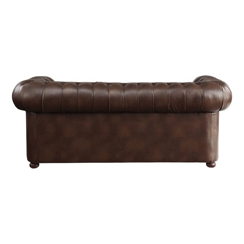 Pemberly Row Chesterfield Tufted Faux Leather Sofa, 3 Seater Antique Roll Arm Sofa Couch for Home Living Room, Dark Cognac Brown