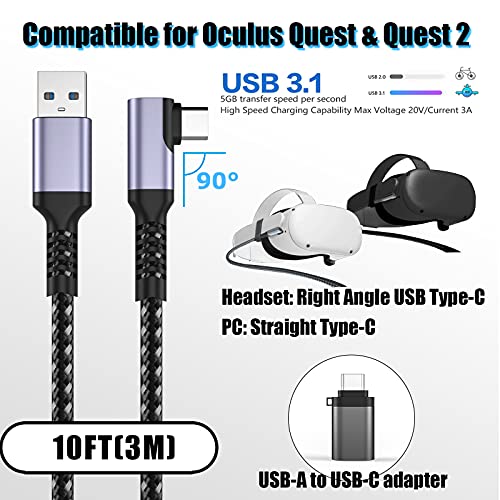 Link Cable Compatible for Oculus Quest 2, Fast Charing & PC Data Transfer USB C 3.2 Gen1 Cable for VR Headset and Gaming PC (10FT(3M))