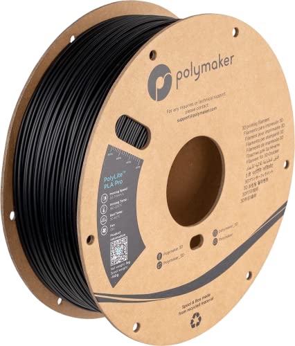 Polymaker PLA PRO Filament 1.75mm Black, Powerful PLA Filament 1.75mm 3D Printer Filament 1kg - PolyLite 1.75 PLA Filament PRO Tough & High Rigidity 3D Printing PLA Filament Black