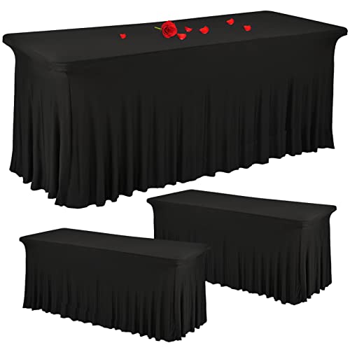 3 Pack Stretch Tablecloth Spandex Table Skirts for Rectangle Tables Washable Wrinkle Resistant Table Covers 6ft and Fitted Table Skirts for Tradeshows,Banquets or Restaurants,Parties,Events (Black)