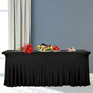 3 Pack Stretch Tablecloth Spandex Table Skirts for Rectangle Tables Washable Wrinkle Resistant Table Covers 6ft and Fitted Table Skirts for Tradeshows,Banquets or Restaurants,Parties,Events (Black)