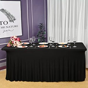 3 Pack Stretch Tablecloth Spandex Table Skirts for Rectangle Tables Washable Wrinkle Resistant Table Covers 6ft and Fitted Table Skirts for Tradeshows,Banquets or Restaurants,Parties,Events (Black)