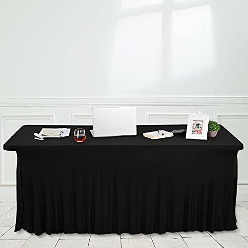 3 Pack Stretch Tablecloth Spandex Table Skirts for Rectangle Tables Washable Wrinkle Resistant Table Covers 6ft and Fitted Table Skirts for Tradeshows,Banquets or Restaurants,Parties,Events (Black)