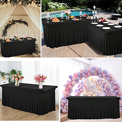 3 Pack Stretch Tablecloth Spandex Table Skirts for Rectangle Tables Washable Wrinkle Resistant Table Covers 6ft and Fitted Table Skirts for Tradeshows,Banquets or Restaurants,Parties,Events (Black)