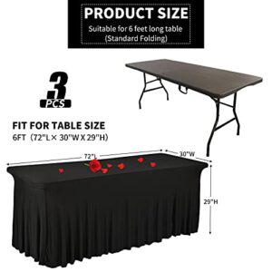 3 Pack Stretch Tablecloth Spandex Table Skirts for Rectangle Tables Washable Wrinkle Resistant Table Covers 6ft and Fitted Table Skirts for Tradeshows,Banquets or Restaurants,Parties,Events (Black)