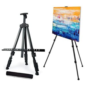 artify 66 inches double tier easel stand, adjustable height from 22-66”, tripod for painting and display with a carrying bag, pack, black