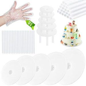 Aufind 85 PCS Plastic Cake Dowel Rods Set, 20 White Plastic Cake Sticks Support Rods with 5 Cake Separator Plates for 4, 6, 8, 10,12 Inch Cakes and 20 Clear Cake Stacking Dowels for Tiered Cakes