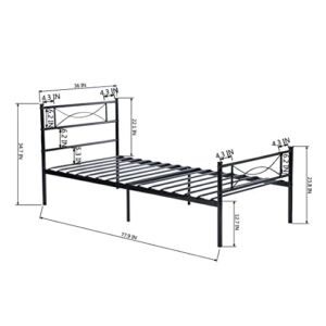 Platform Steel Bed Frame Twin Size Bed Mattress Foundation Support with Headboard and Footboard No Box Spring Need Metal Platform