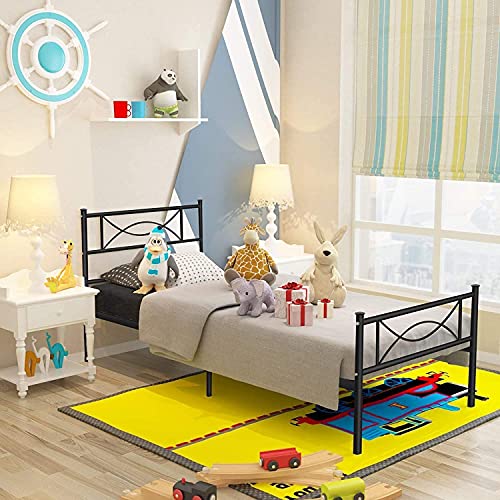 Platform Steel Bed Frame Twin Size Bed Mattress Foundation Support with Headboard and Footboard No Box Spring Need Metal Platform