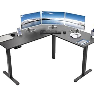 VIVO Electric Height Adjustable 63 x 55 inch Corner Stand Up Desk, Black Table Top, Black Frame, L-Shaped Standing Workstation, DESK-E3CTB